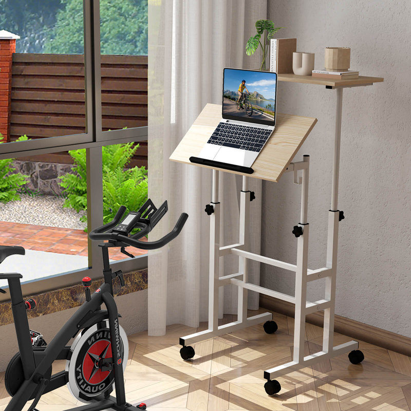 Dol Adjustable Metal Base Standing Desk Natural White